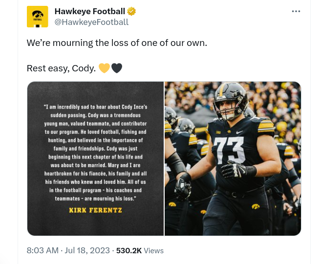 Former Iowa Hawkeyes Offensive Lineman Cody Ince Dead At Just 23